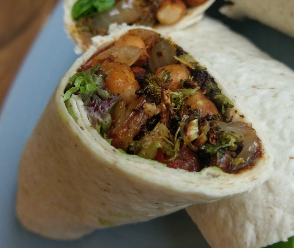 Roasted chickpea and broccoli burritos